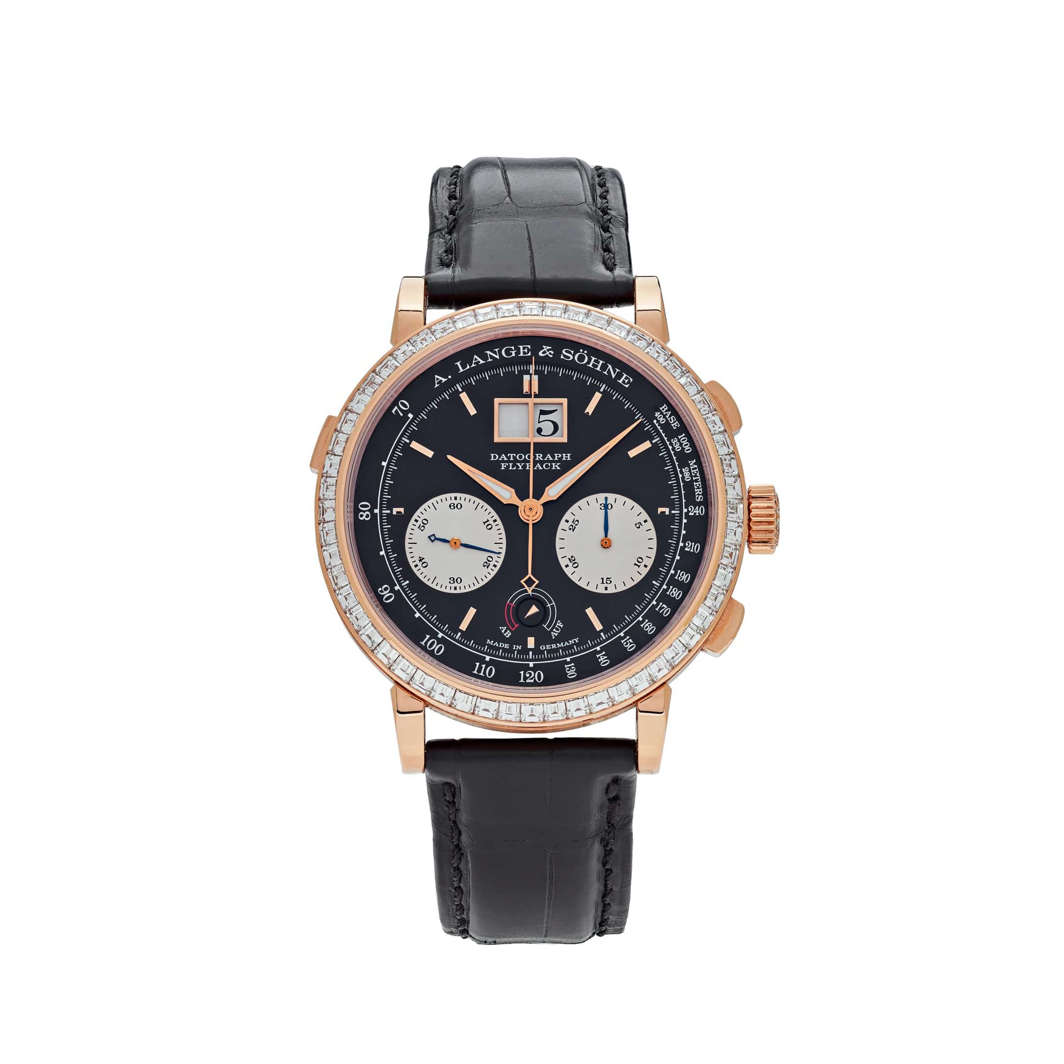 A. Lange & Söhne Datograph Flyback 405.831 Rose Gold Baguette Bezel Bl ...