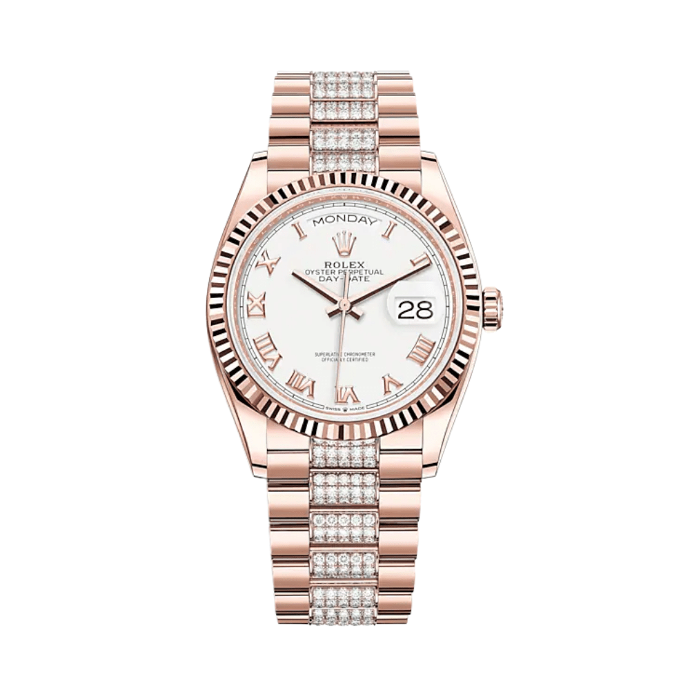 Rolex Day-Date 128235 Rose Gold White Dial – Mavani & Co
